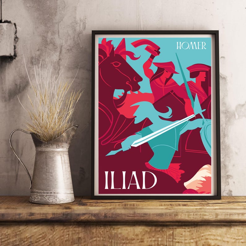 The Iliad Book Cover Art Print: Classic Greek Mythology Poster, Vintage ...