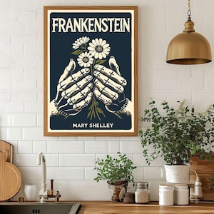 Frankenstein Poster: Mary Shelley Book Cover Art Print, Vintage, Wall ...