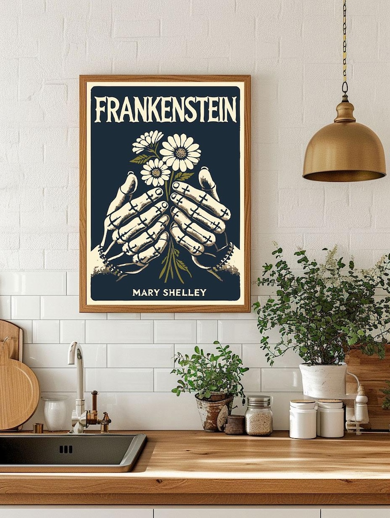 Frankenstein Poster: Mary Shelley Book Cover Art Print, Vintage, Wall ...