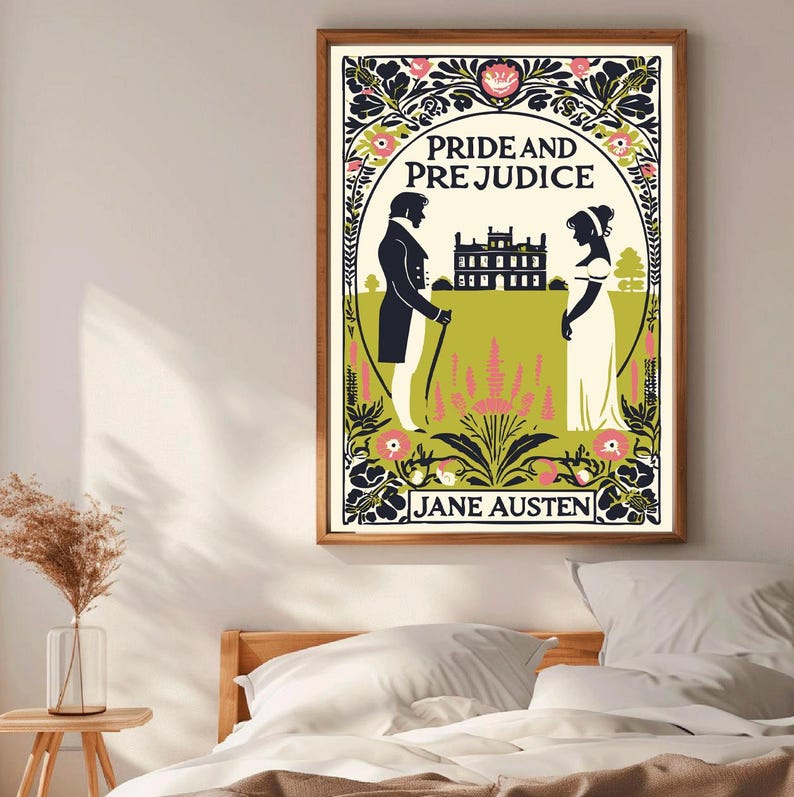 Pride and Prejudice Poster, Jane Austen Literary Wall Art, Vintage ...