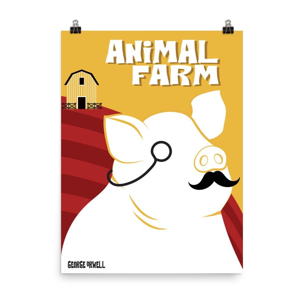 Animal Farm, Poster, George Orwell, Book Cover, Classic Novel, Book ...