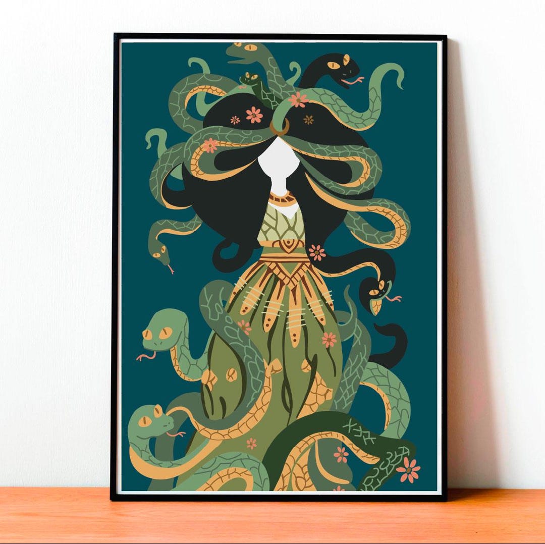 Medusa Gorgon Art Print: Minimalist Greek Mythology, Gothic Home Decor ...