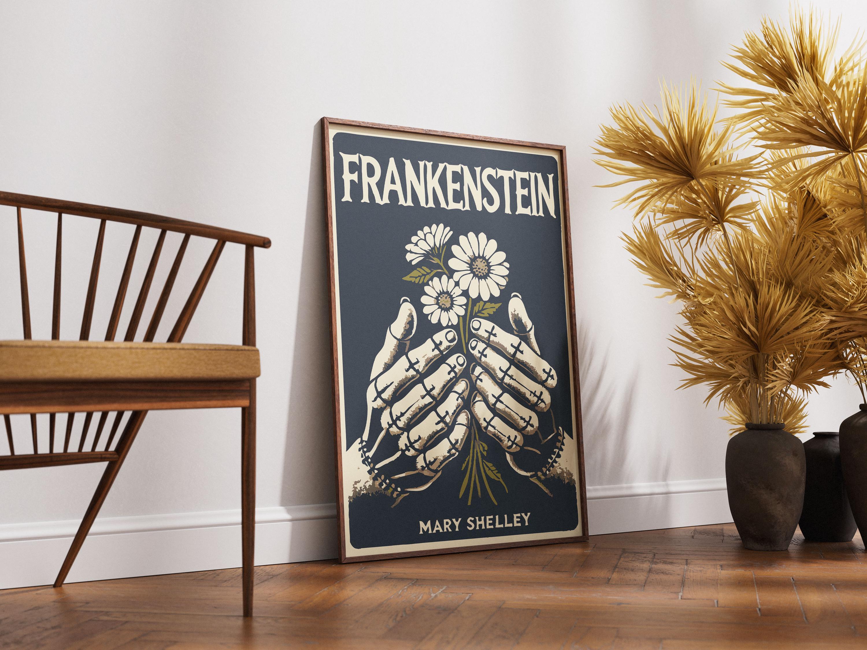 Frankenstein Poster: Mary Shelley Book Cover Art Print, Vintage, Wall ...