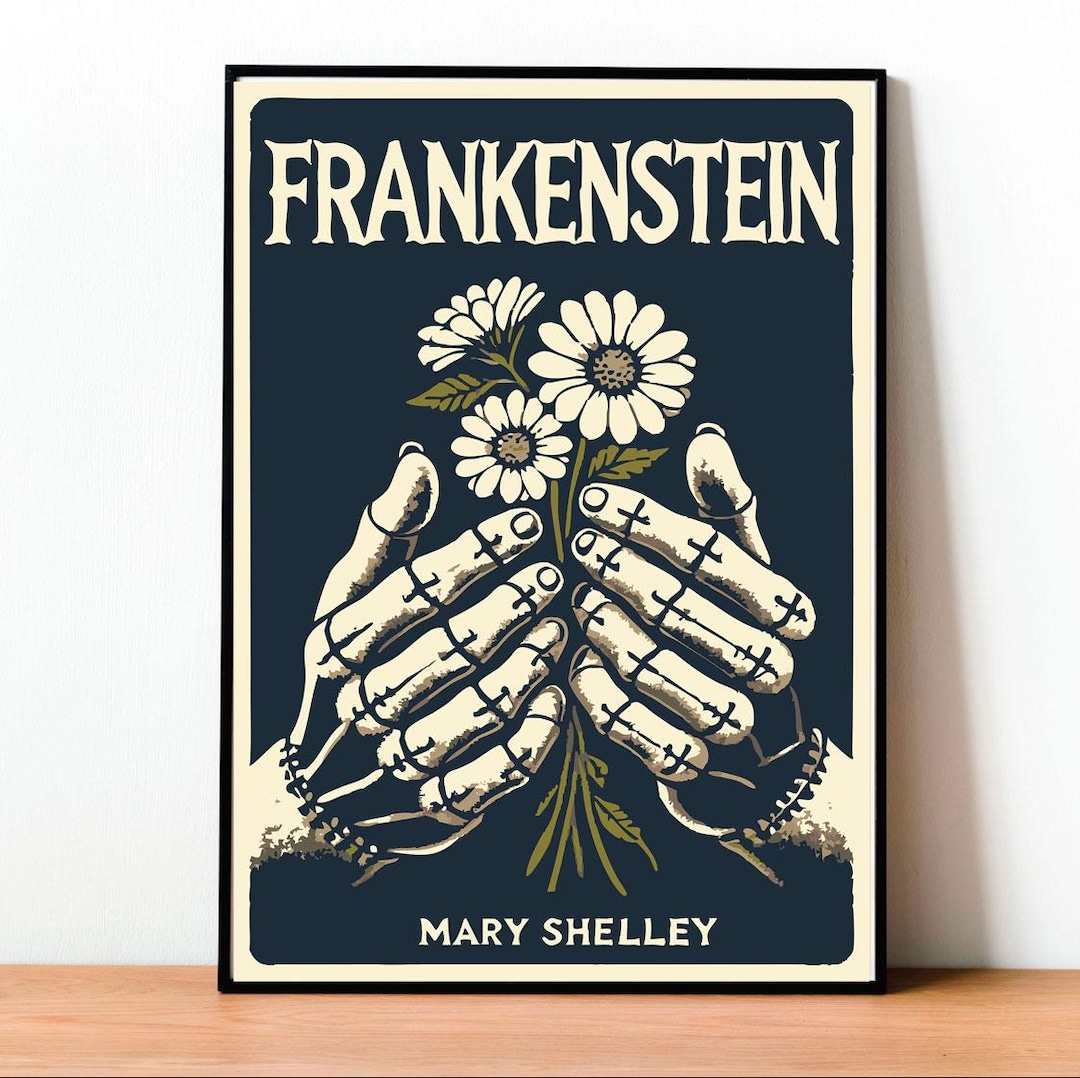 Frankenstein Poster: Mary Shelley Book Cover Art Print, Vintage, Wall ...