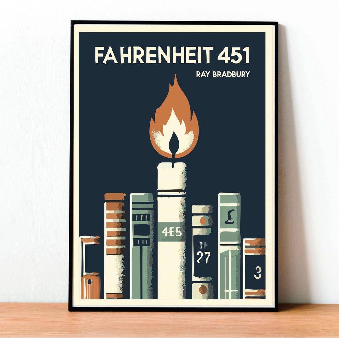 Fahrenheit 451 Poster, Ray Bradbury Art, Vintage Book Cover, Minimalist ...