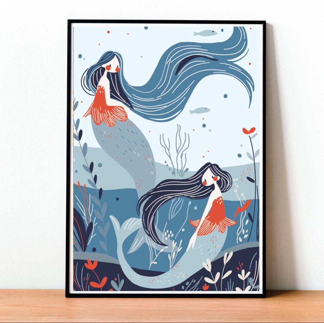 Mermaid Poster, Mermaid, Kids Room Decor, Wall Art, Movie, Modern ...