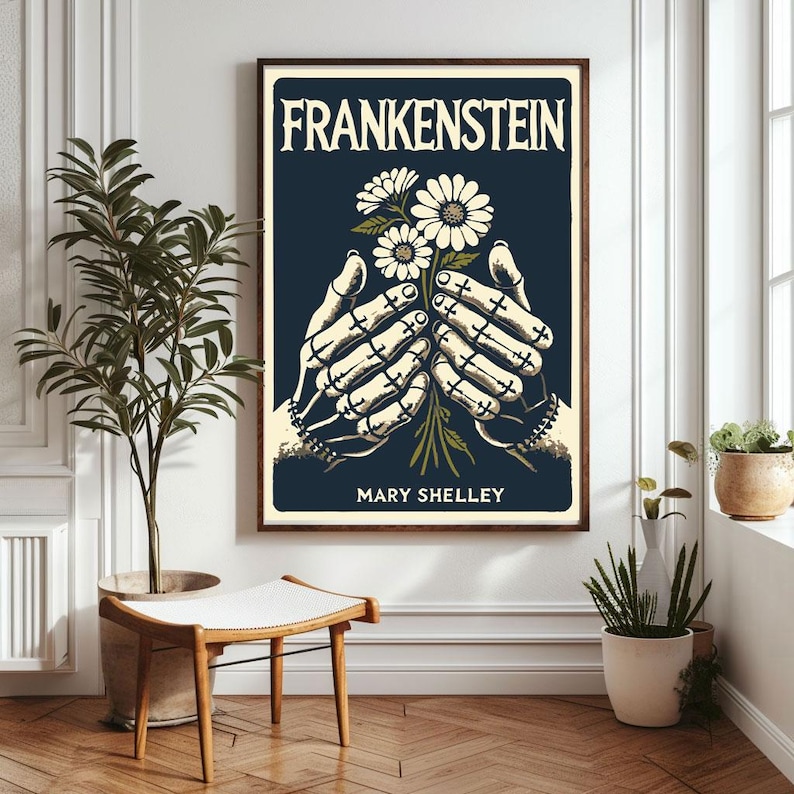 Frankenstein Poster: Mary Shelley Book Cover Art Print, Vintage, Wall ...