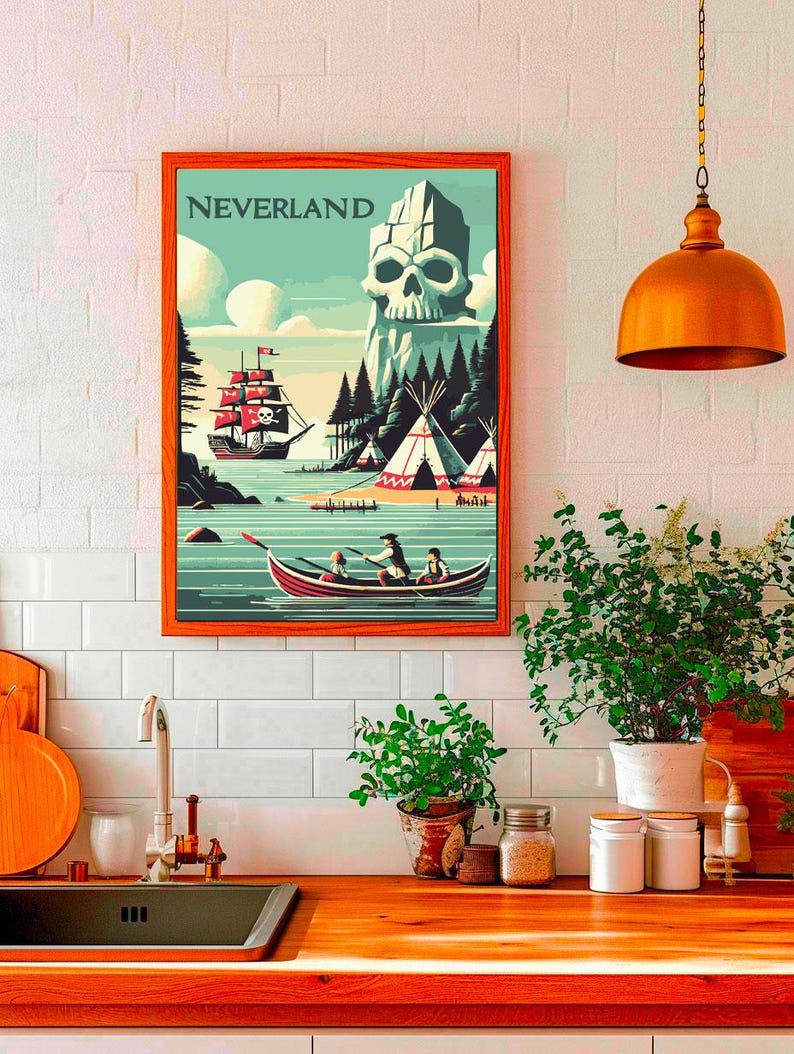 Neverland Poster, Peter Pan Art, Classic Literature, Vintage Book Cover ...