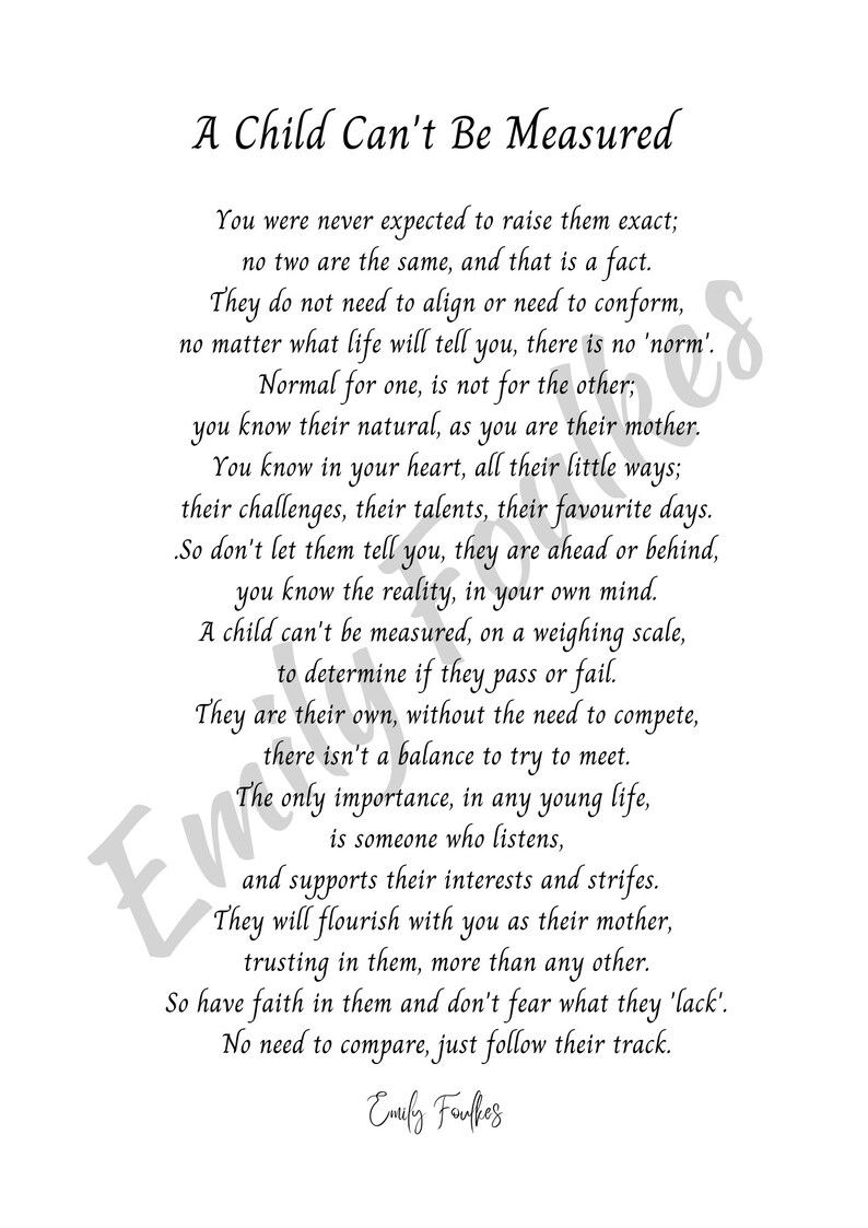 A Child Can't Be Measured Poem Gift Poem Art Wall Art Home Decor A4 ...