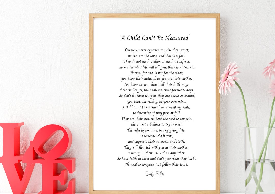 A Child Can't Be Measured Poem Gift Poem Art Wall Art Home Decor A4 ...