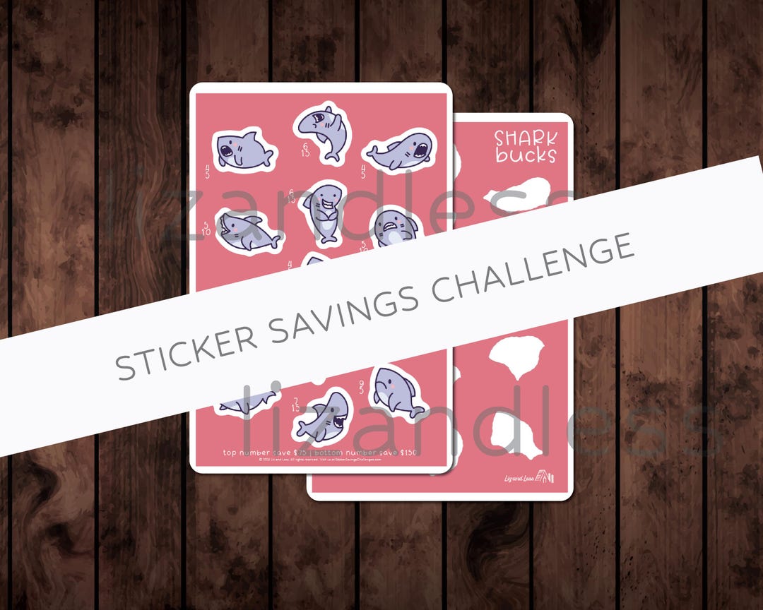 SHARK BUCKS Cute Shark Sticker Savings Challenge | Matte Sticker ...