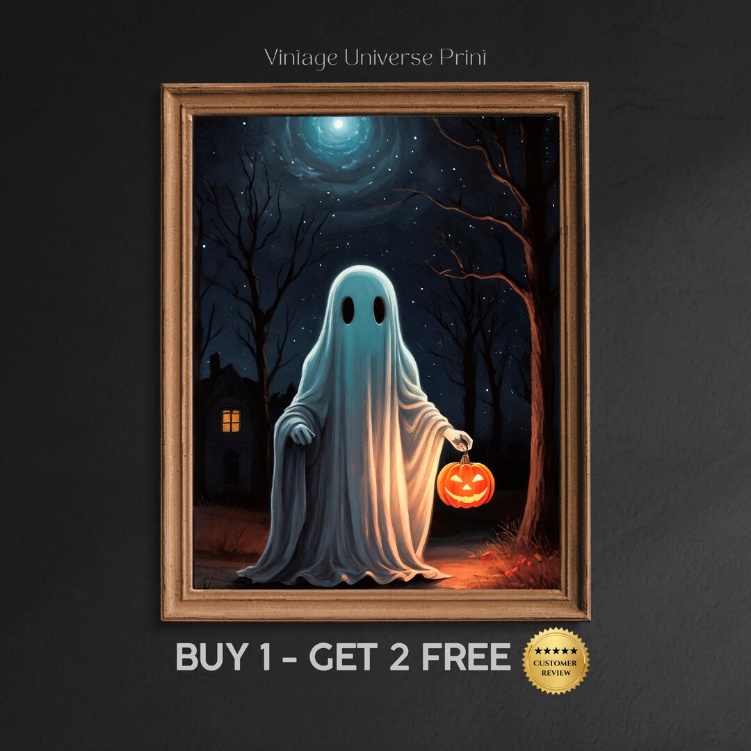 Ghost in the Spooky Night Print and Jack O Lantern Halloween Digital ...