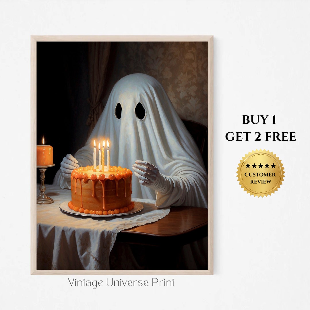 Ghost Digital Print Ghost Eating Cake Poster Birthday Oil Painting Dark ...