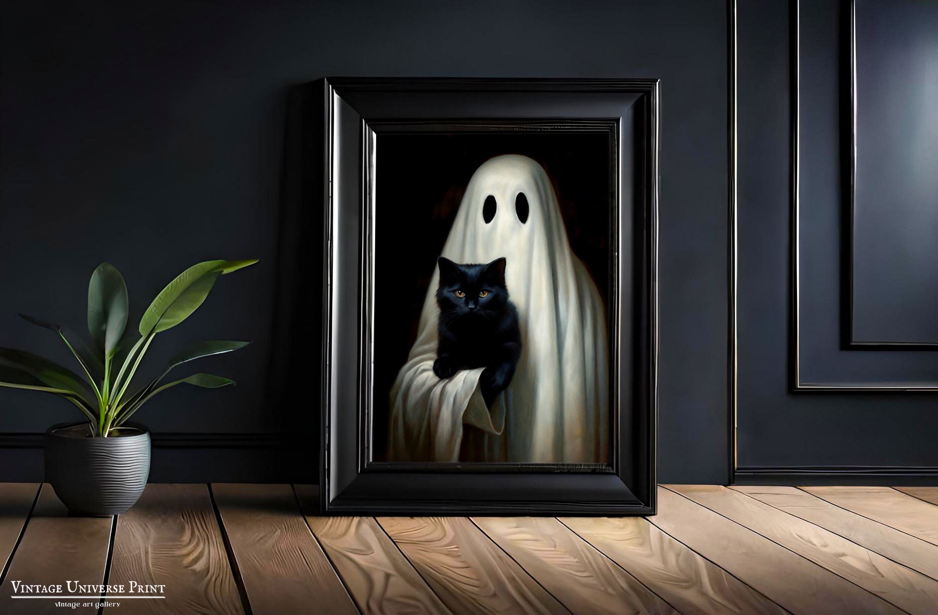 Ghost Holding Black Cat Digital Print Dark Romantic Ghost Floral Ghost ...
