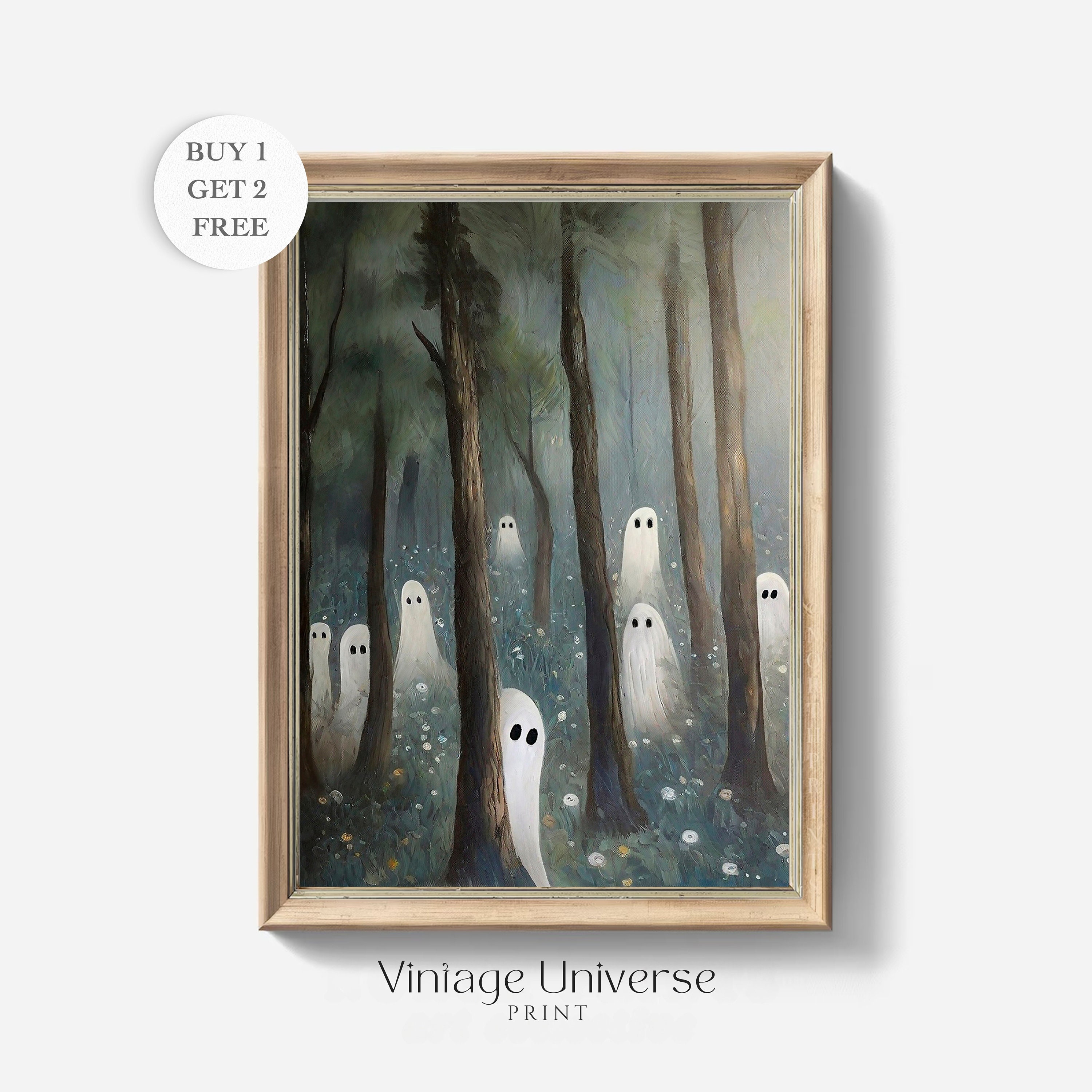Printable Ghost Forest Print Cute Ghosts in Haunted Forest Wall Art ...