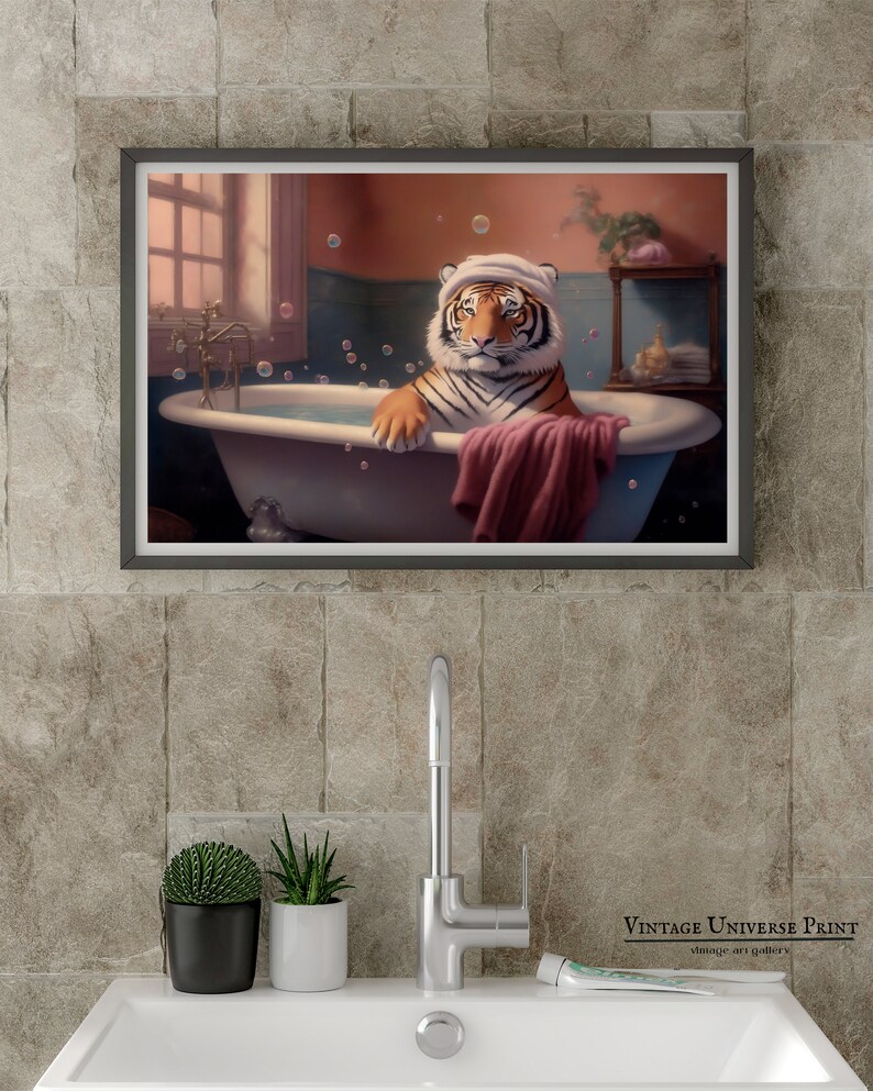 Tiger Bathroom Wall Art Tiger in Bathtub Animal in Bathtub Wall Art ...