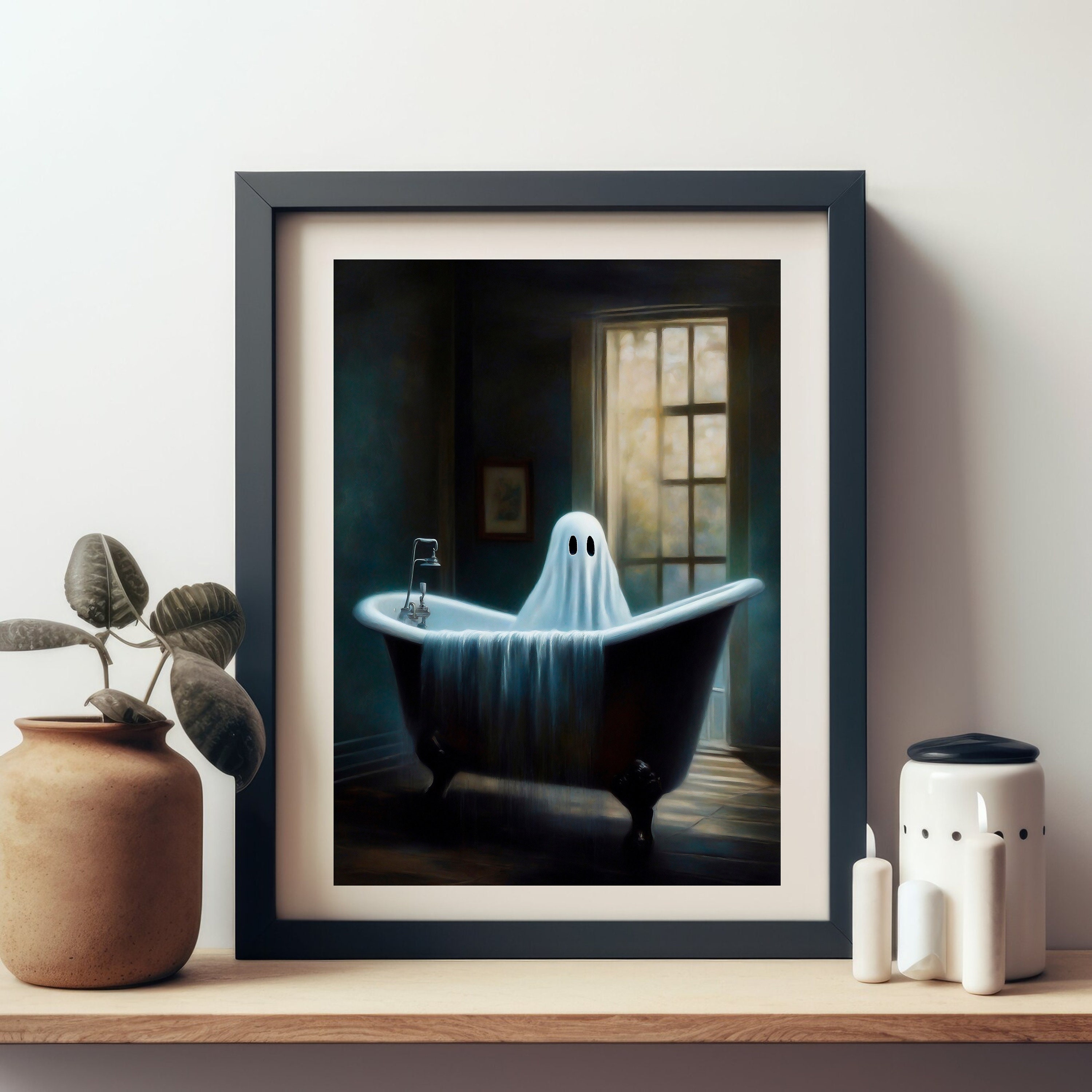 Ghost Bathroom Poster Ghost Standing in Bathroom Creepy Ghost in the ...