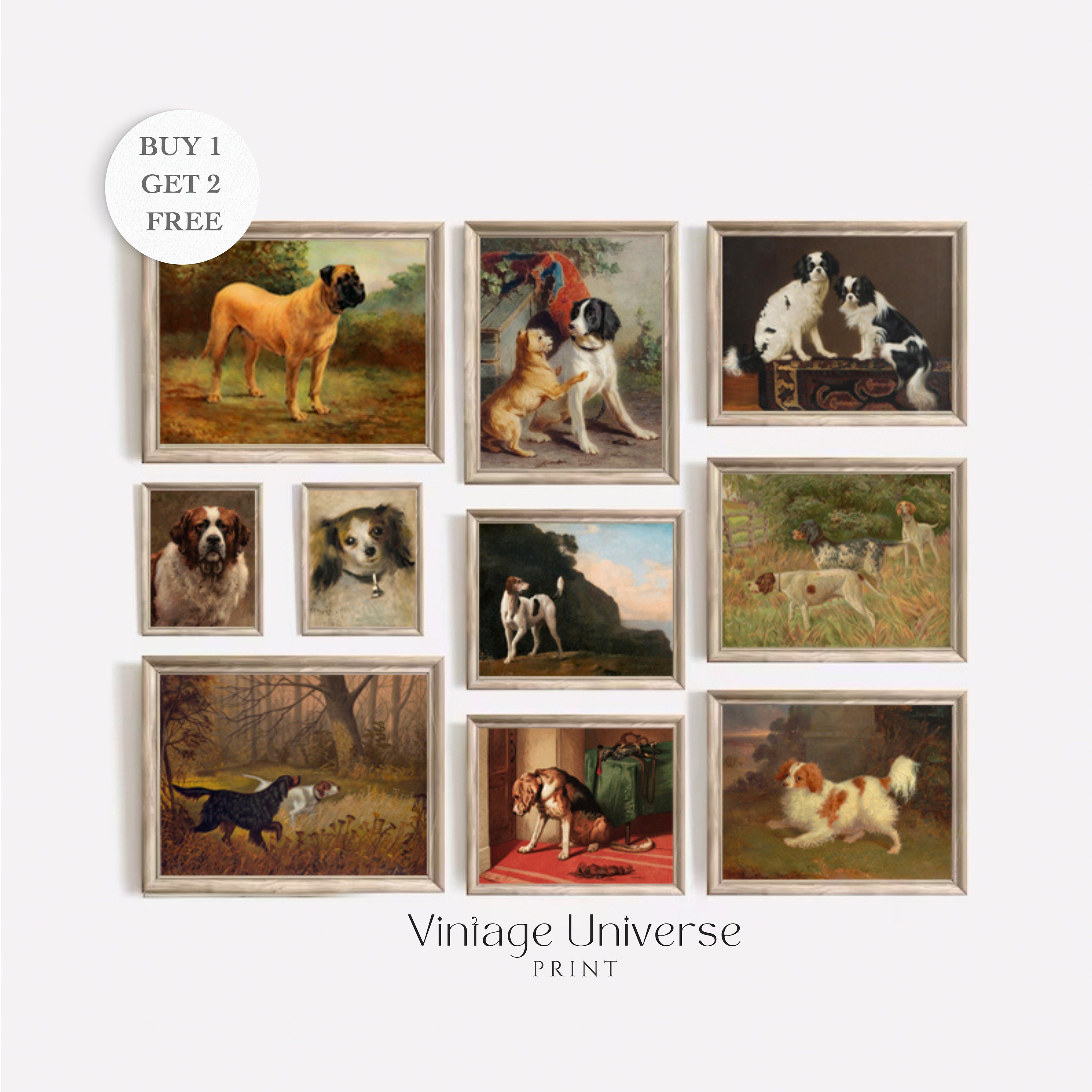 Dog Gallery Wall Set of 10 Paintings Vintage Dog Painting Antique Dog ...