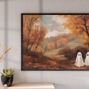 Ghosts in Colourful Autumn Landscape Vintage Painting, Spooky Farmhouse ...