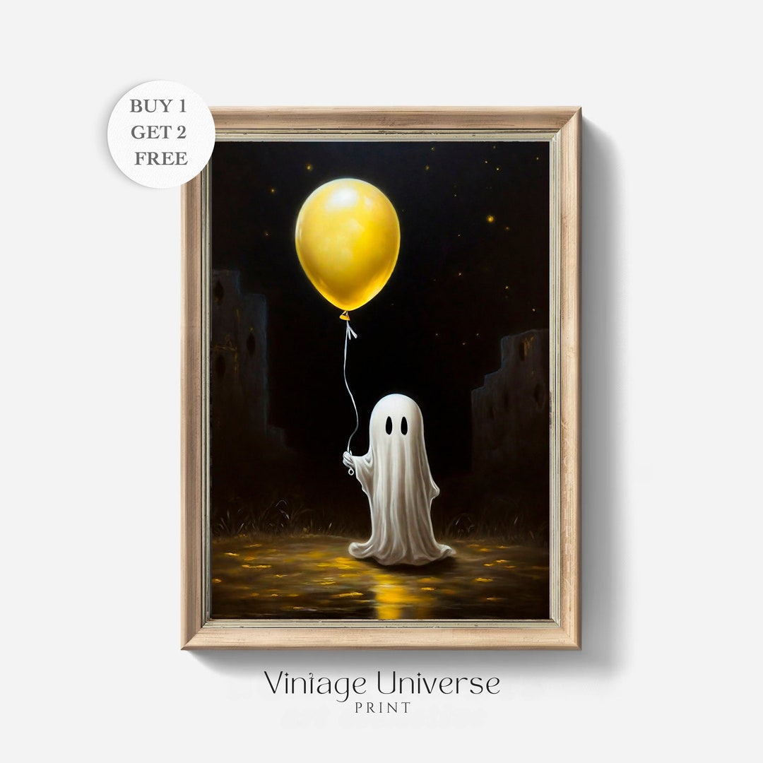 Cute Ghost Painting Ghost Art Print Cute Little Ghost With Balloon ...