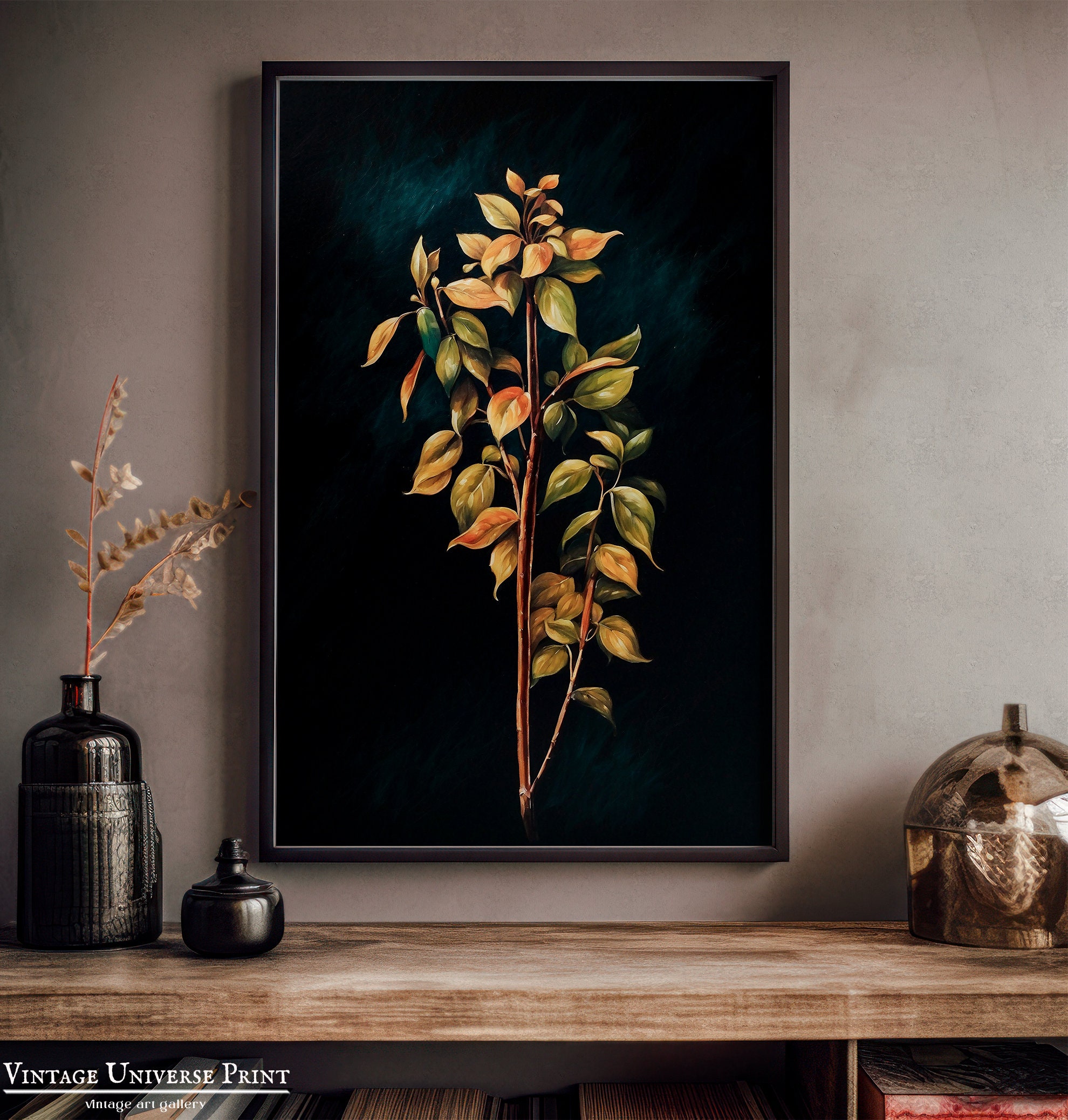 Moody Autumn Flower Painting Dark Botanical Print Autumn Wall Decor ...