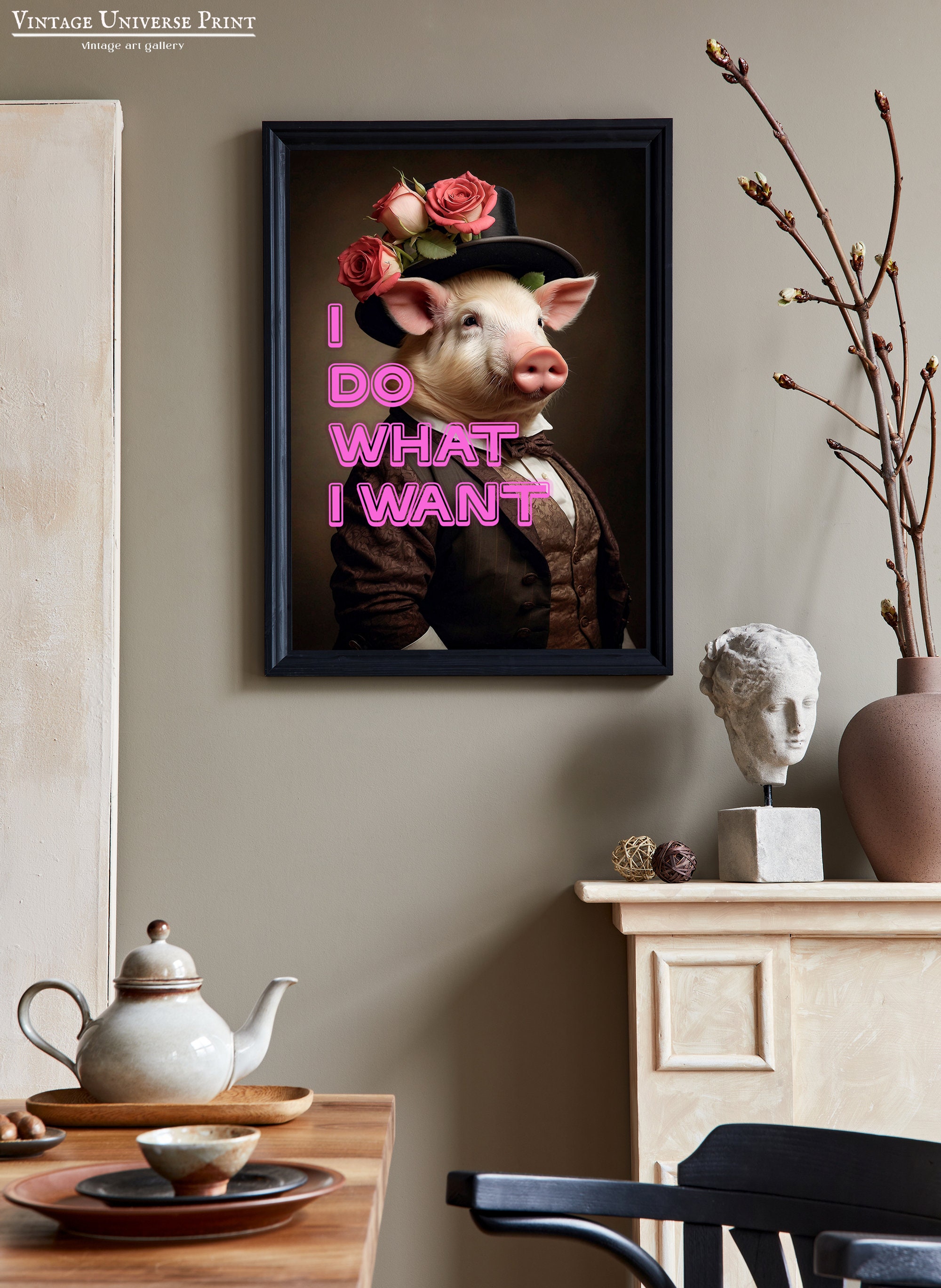 Victorian Pig Portrait Altered Animal Painting Renaissance - Etsy