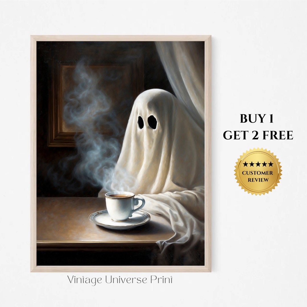 Ghost Painting Ghost Drinking Coffee Printable Art Ghost Art Print Cute ...