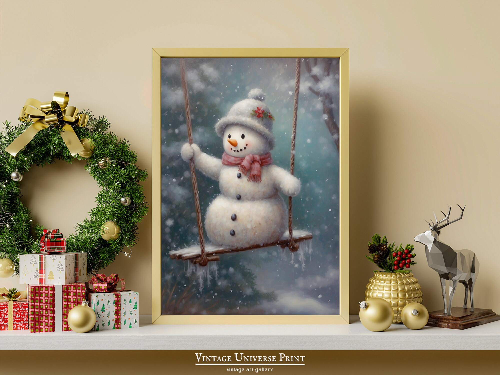 Swinging Snowman Print Printable Christmas Wall Art Snowman Christmas ...