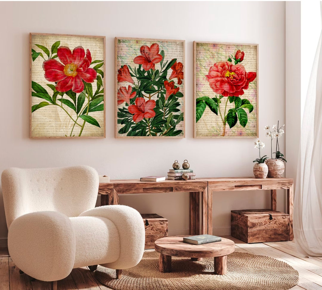 Book Page Flowers Gallery Set of 3 Book Page Art Vintage Flower Print ...