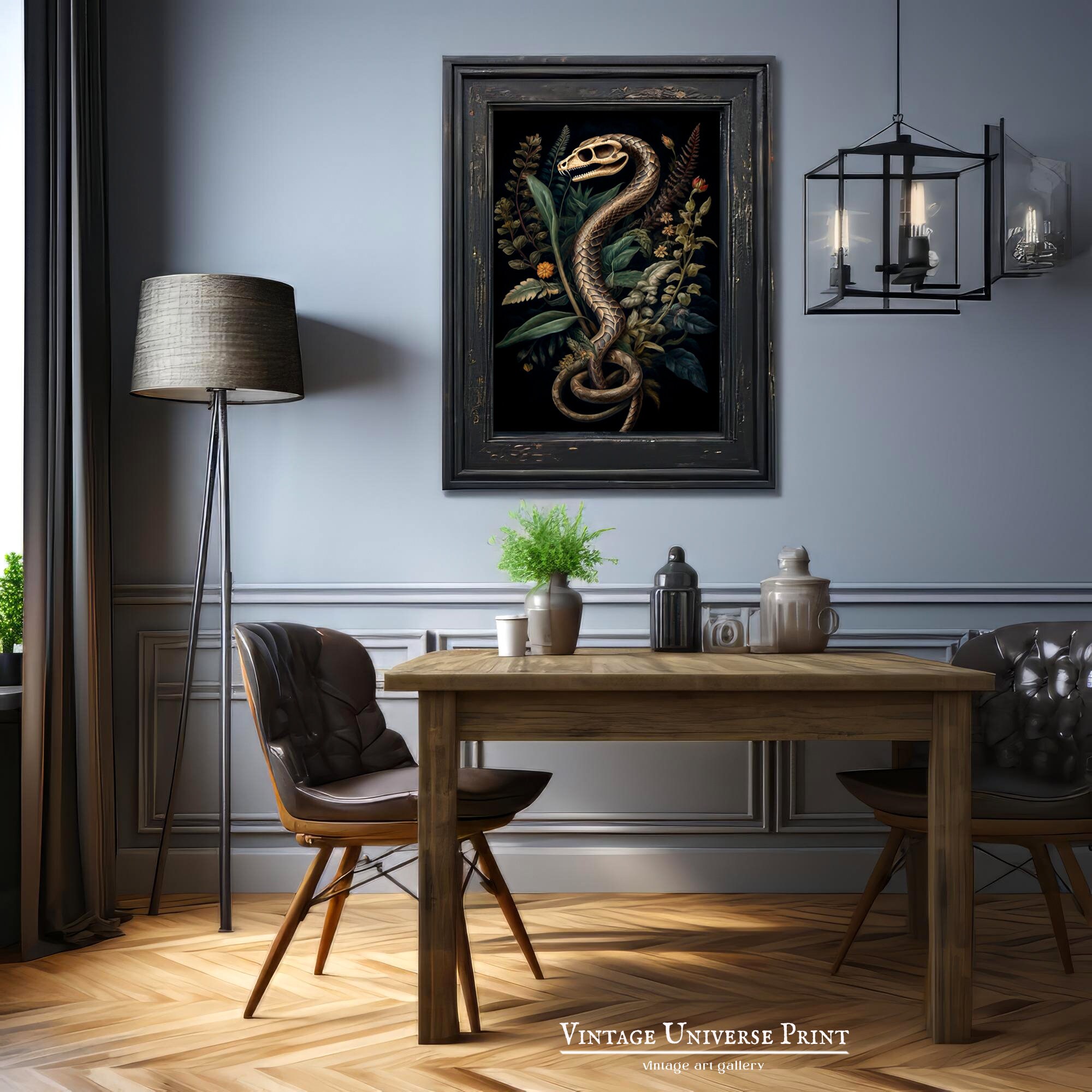 Dark Botanical Snake Wall Art Floral Snake Print Moody Botanical Snake ...
