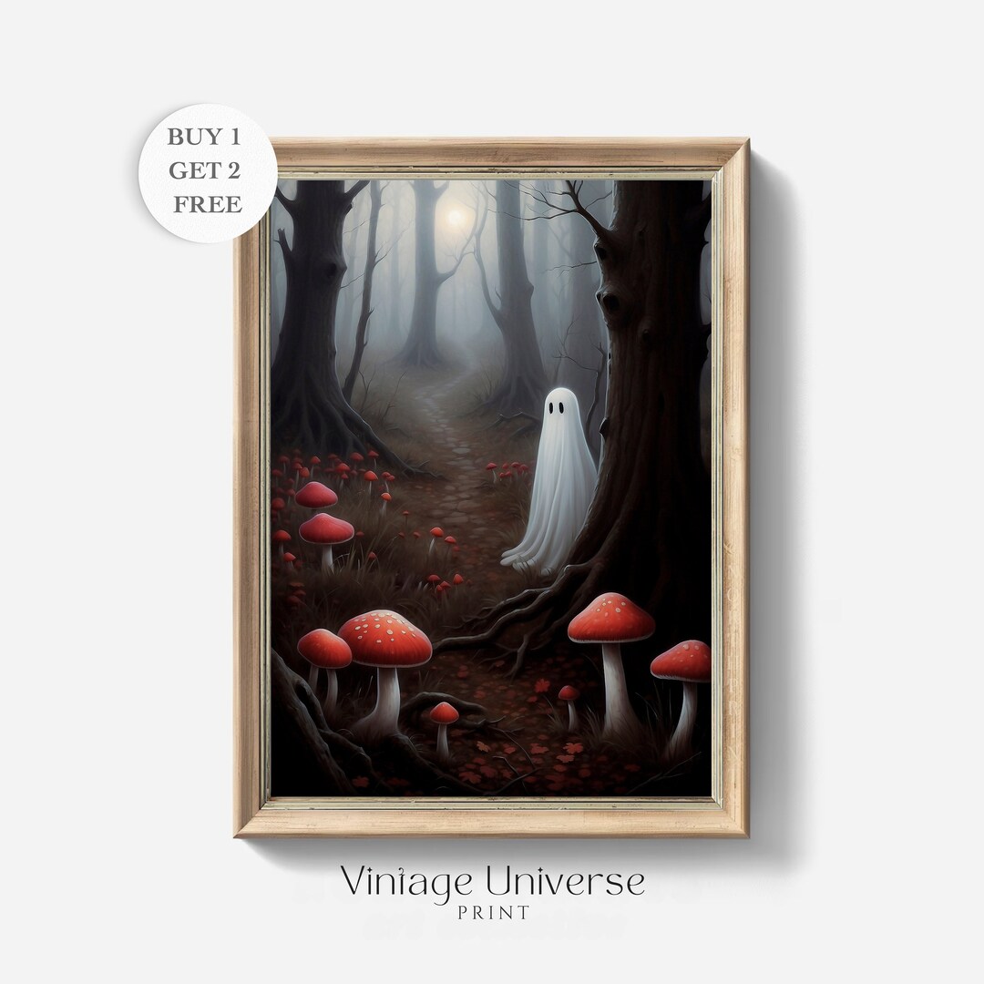 Cute Ghost in the Forest Print Vintage Digital Ghost Painting Art ...