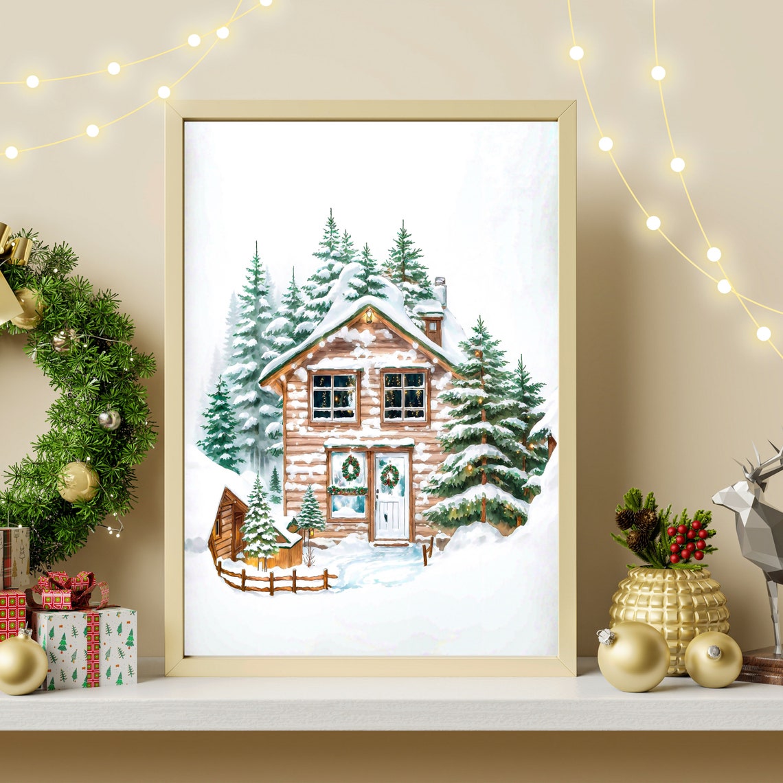 Christmas House Art Print Christmas Art Print Forest - Etsy