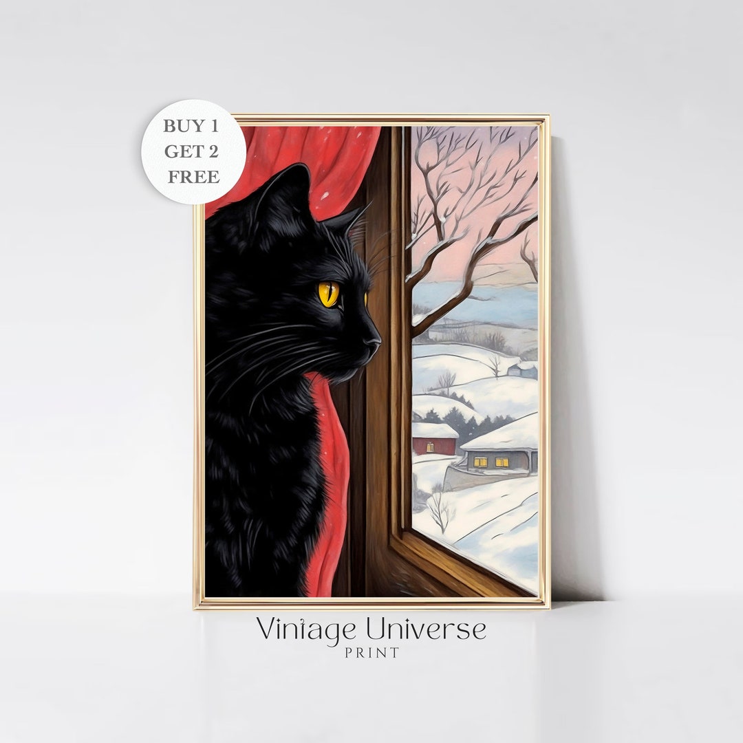 Cat Winter Painting Cat in the Window Painting Winter Art Print ...