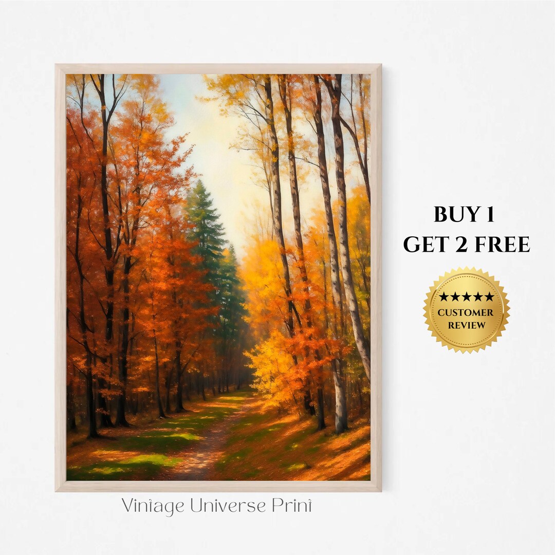 Autumn Forest Landscape Painting, Fall Landscape Printable Wall Art ...