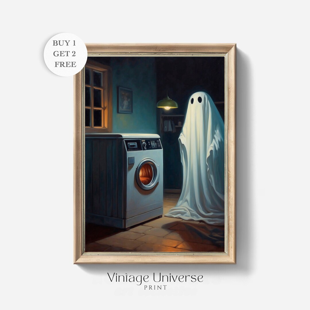 Ghost on Laundry Day Print, Dark Bathroom Romantic Ghost Decor ...