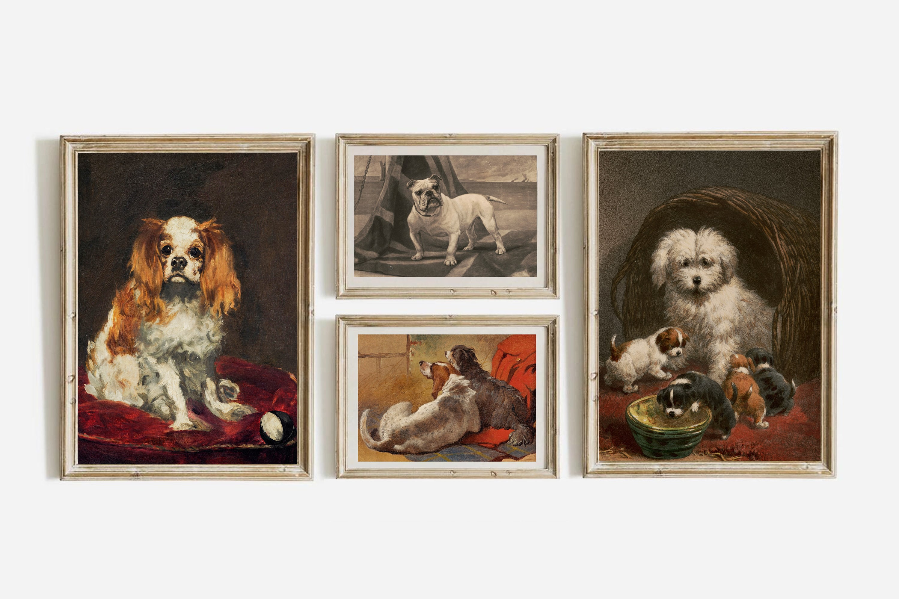 Vintage Dog Gallery Set of 4 Vintage Dog Painting Antique Dog Gallery ...