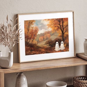 Ghosts in Colourful Autumn Landscape Vintage Painting, Spooky Farmhouse ...