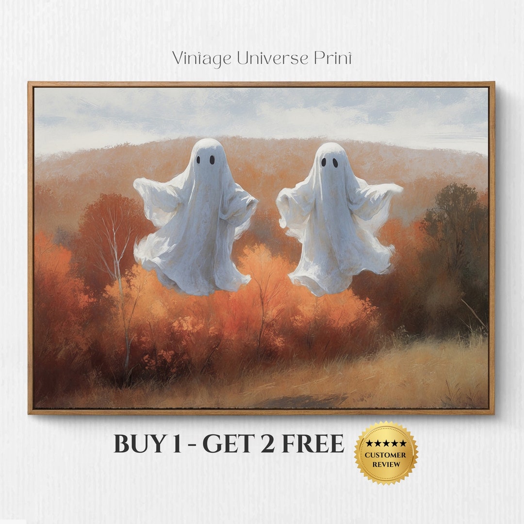 Ghosts in Fall Autumn Forest Landscape Vintage Oil Painting, Spooky ...