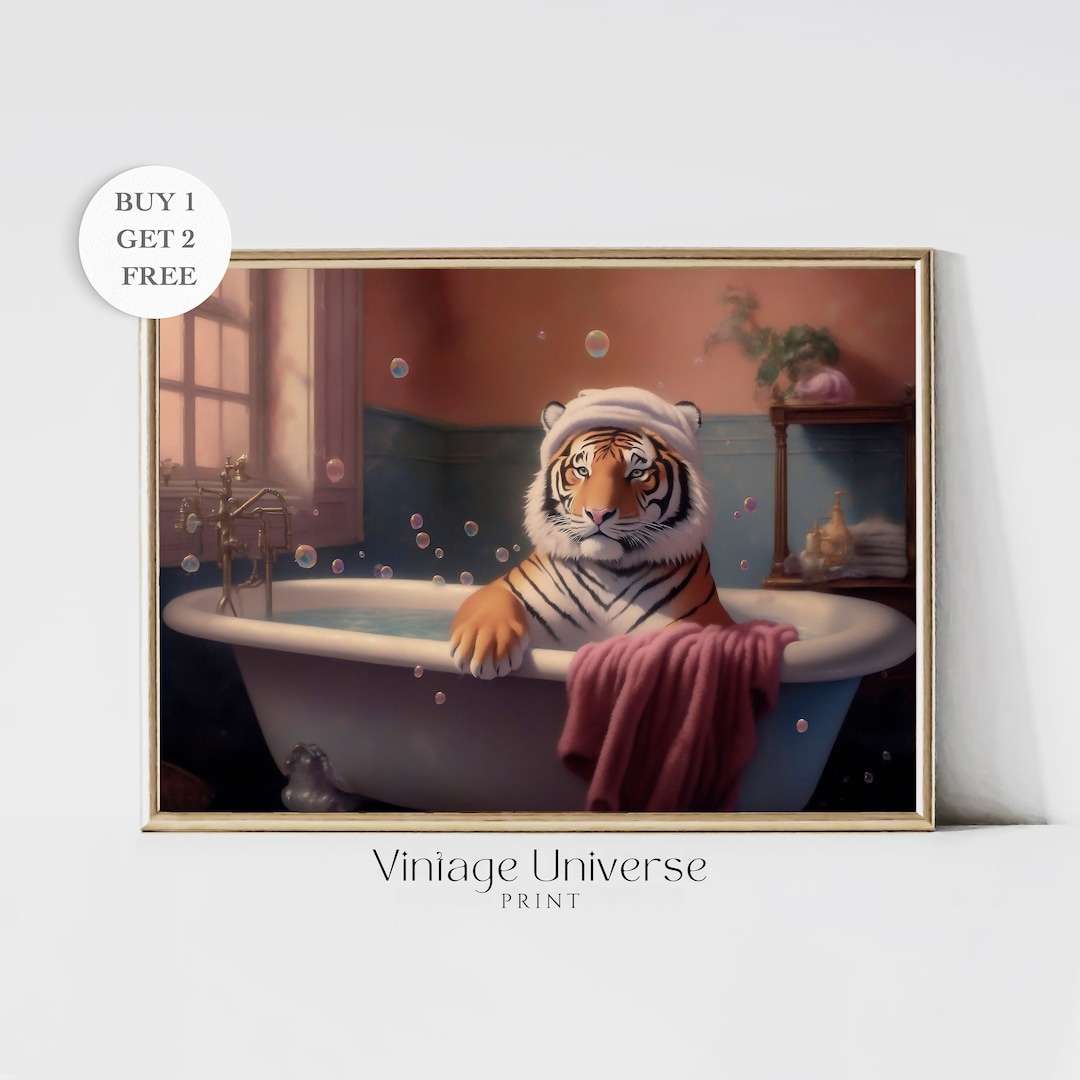 Tiger Bathroom Wall Art Tiger in Bathtub Animal in Bathtub Wall Art Bathroom Art Print Bathroom ...