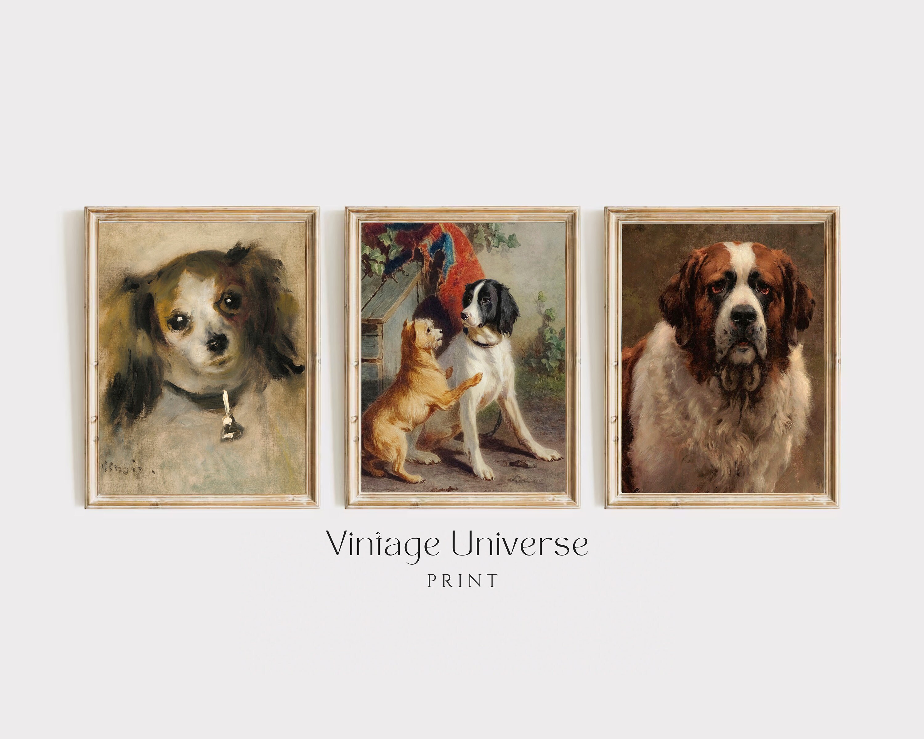Dog Gallery Wall Set of 10 Paintings Vintage Dog Painting Antique Dog ...