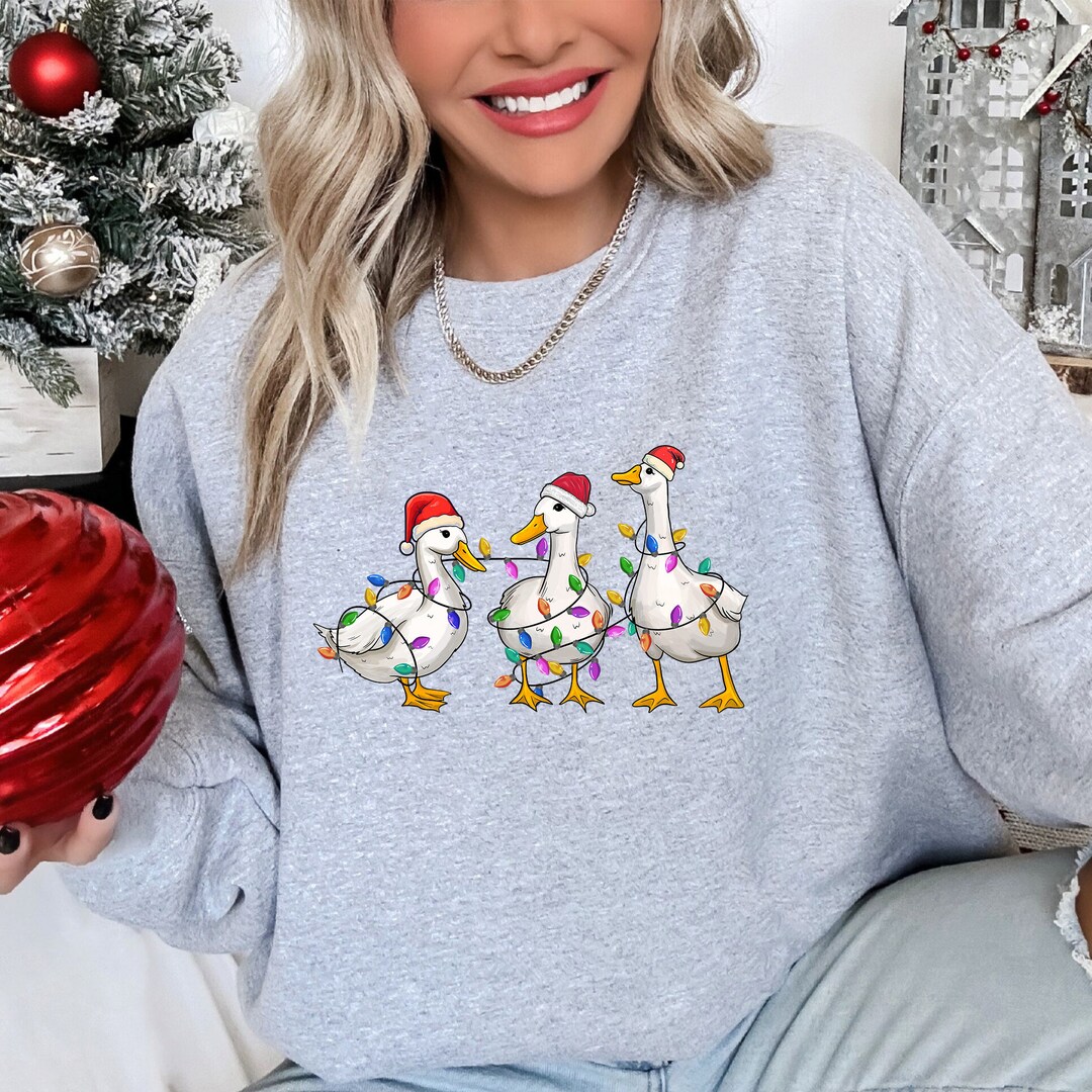 Comfort Colors Ducks Christmas Lights Sweatshirt, Funny Duck Christmas ...