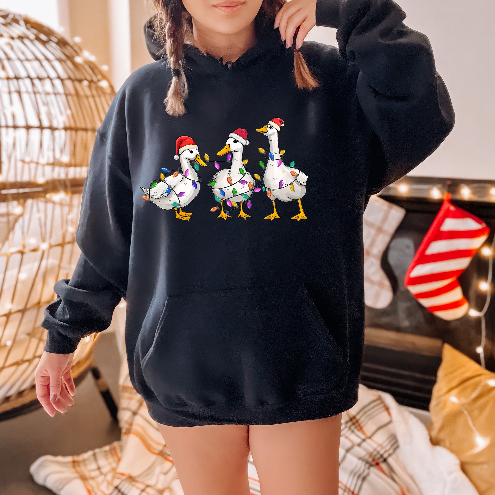 Comfort Colors Ducks Christmas Lights Sweatshirt, Funny Duck Christmas ...
