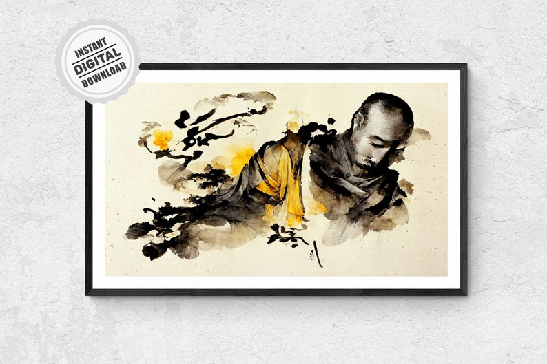 Zen Wall Art Monk Nirvana Digital Spiritual Traditional Japanese Print ...
