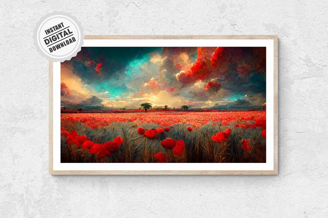 Red Poppy Poster Field Landscape Painting Digital Wall Art - Etsy