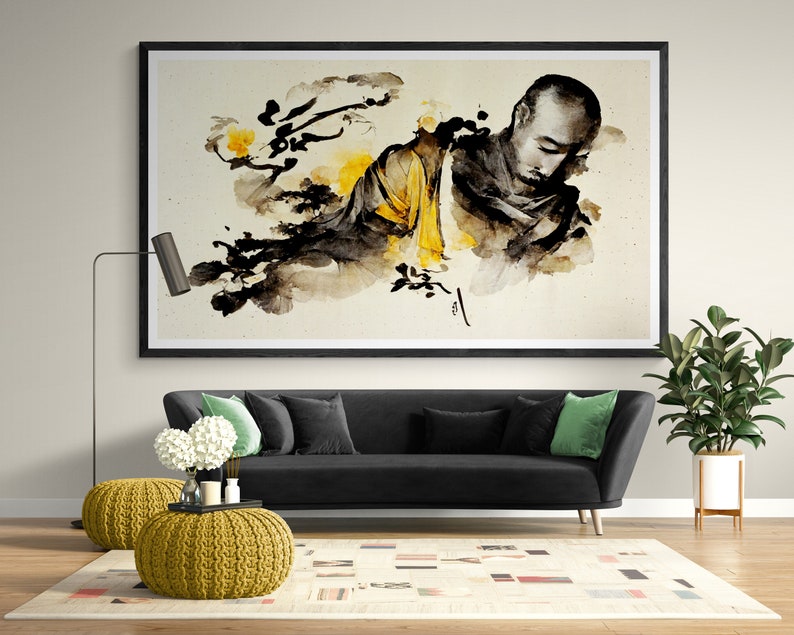 Zen Wall Art Monk Nirvana Digital Spiritual Traditional Japanese Print ...
