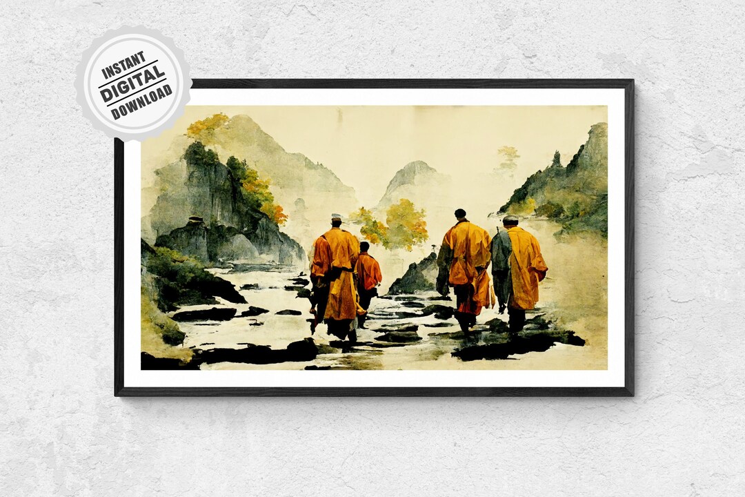 Zen Monks Print Calming Watercolor Painting Traditional Japanese Poster ...