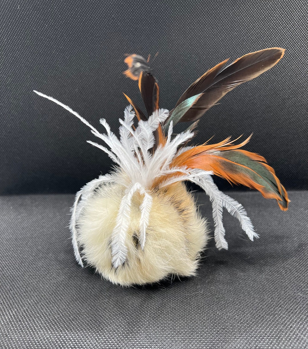 Rabbit Fur Ball With Feathers and Bell, Cat Toy Ball, Furry Cat Toy - Etsy