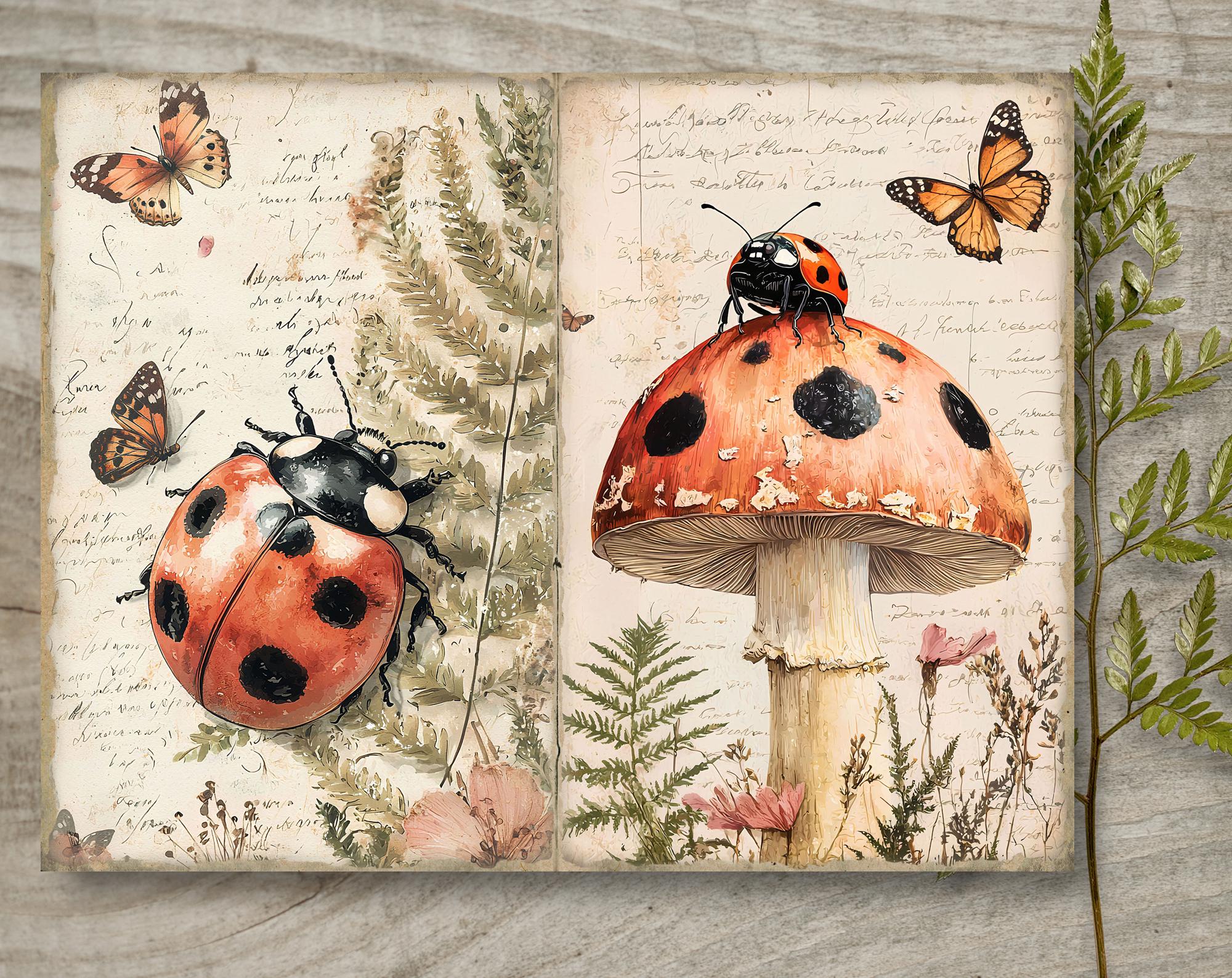 Floral Ladybug Junk Journal Kit: Printable Scrapbook Pages, Flowers ...