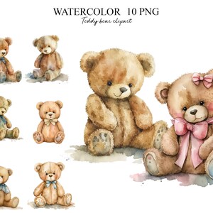Watercolor Teddy Bear Clipart, 10 PNG, Baby Shower Clipart, Baby Boy ...