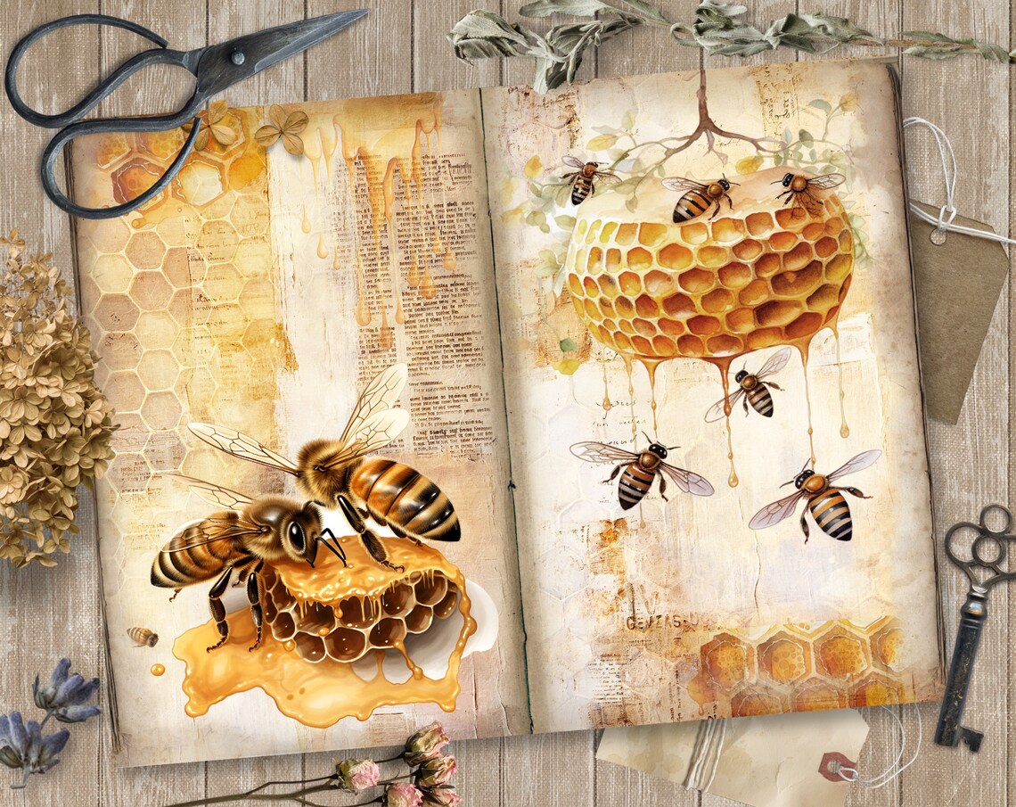 Honey Bees Junk Journal Pages, Vintage Bee Junk Journal Kit, Junk ...
